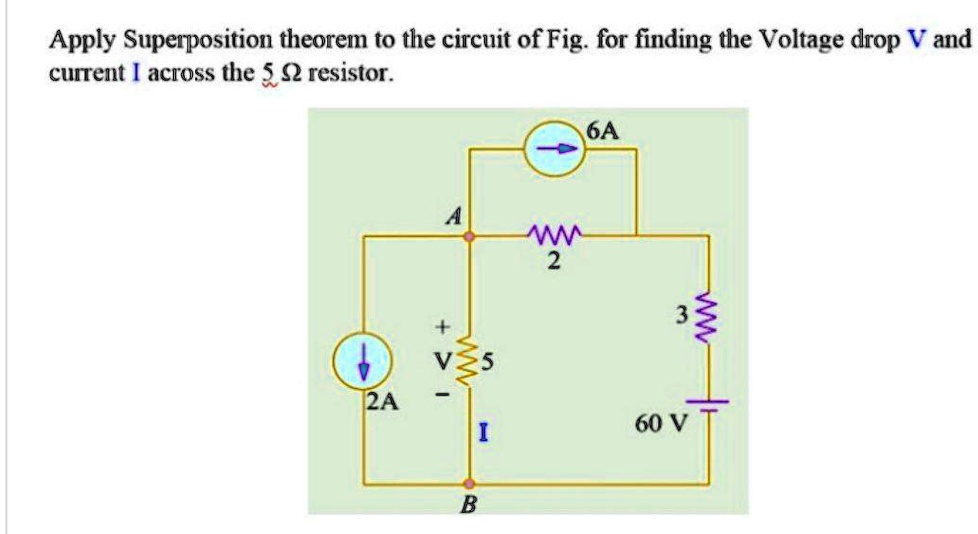 SOLVED: Apply Superposition theorem to the circuit of Fig: for finding the Voltage drop Vand ...