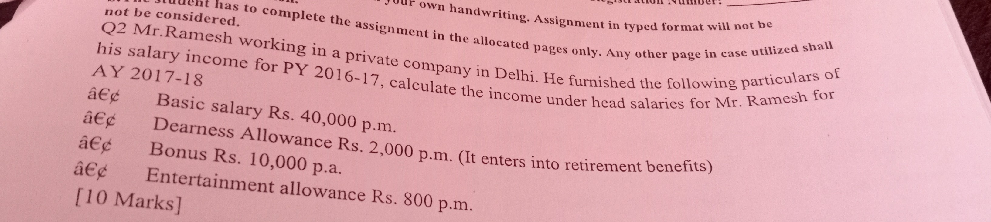 dwriting. Assignment in typed format will not be ment in the allocated ...