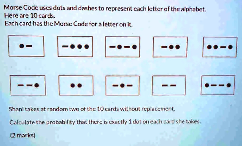 SOLVED: Morse Code uses dots and dashes to represent each letter of the ...