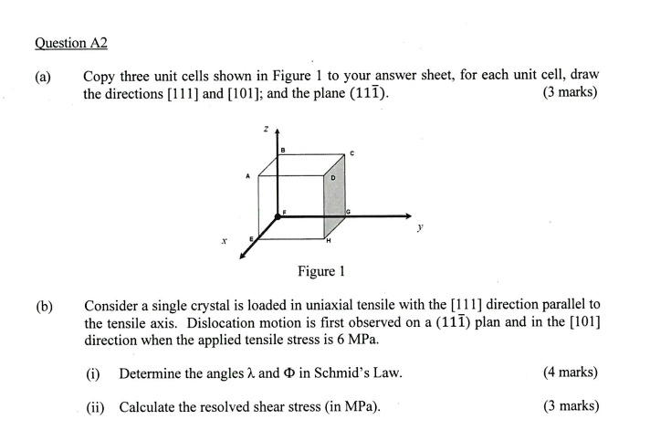 SOLVED: Text: Question A2 (a) Copy three unit cells shown in Figure 1 ...