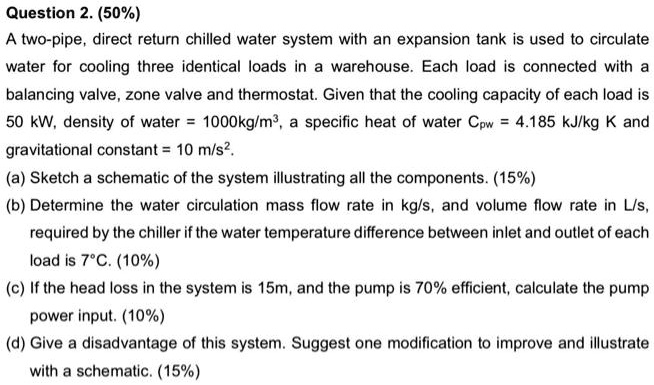 SOLVED: Question 2. (50%) A two-pipe, direct return chilled water ...