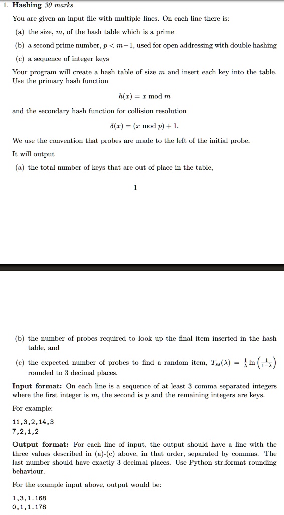 Solved The Program Can Only Be Written Using Python Please Help Tia 1 Hashing 30 Marks You 