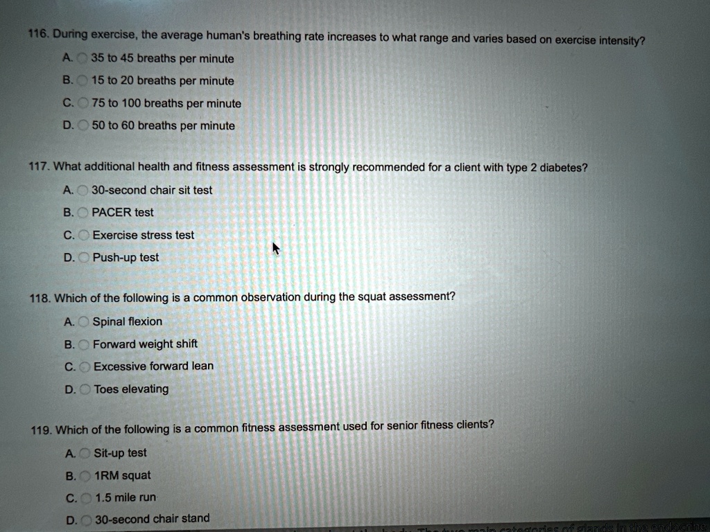 116. During exercise, the average human's breathing rate increases to ...
