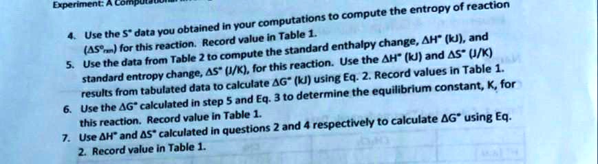 experiment compute the entropy of reaction obtained in your ...