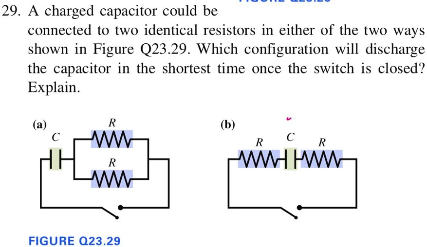 29. A charged capacitor could be connected to two identical resistors ...
