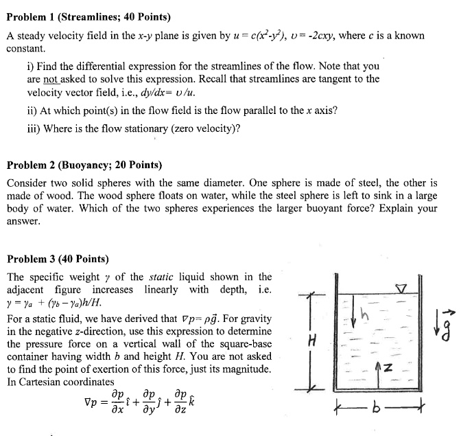 Problem 1 (Streamlines; 40 Points) A steady velocity field in the x-y plane is given by u = c(x ...
