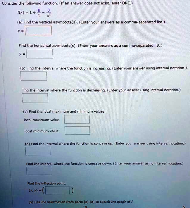Texts: Consider the following function. If an answer does not exist, enter DNE. f(x) = 1 + 5 ...