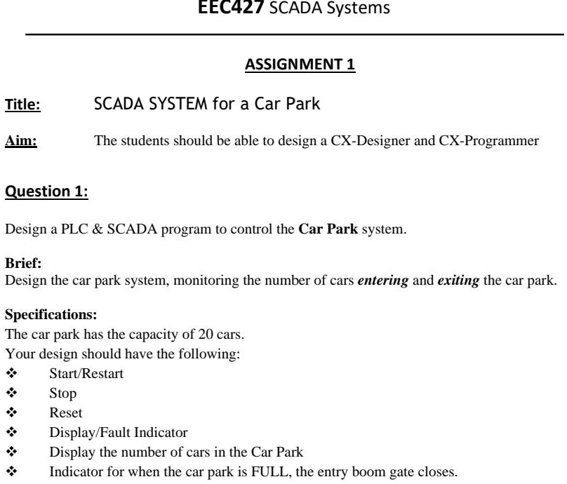 EEC427 SCADA Systems ASSIGNMENT 1 Title: SCADA SYSTEM for a Car Park ...