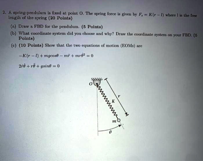 2. A spring-pendulum is fixed at point O. The spring force is given by ...