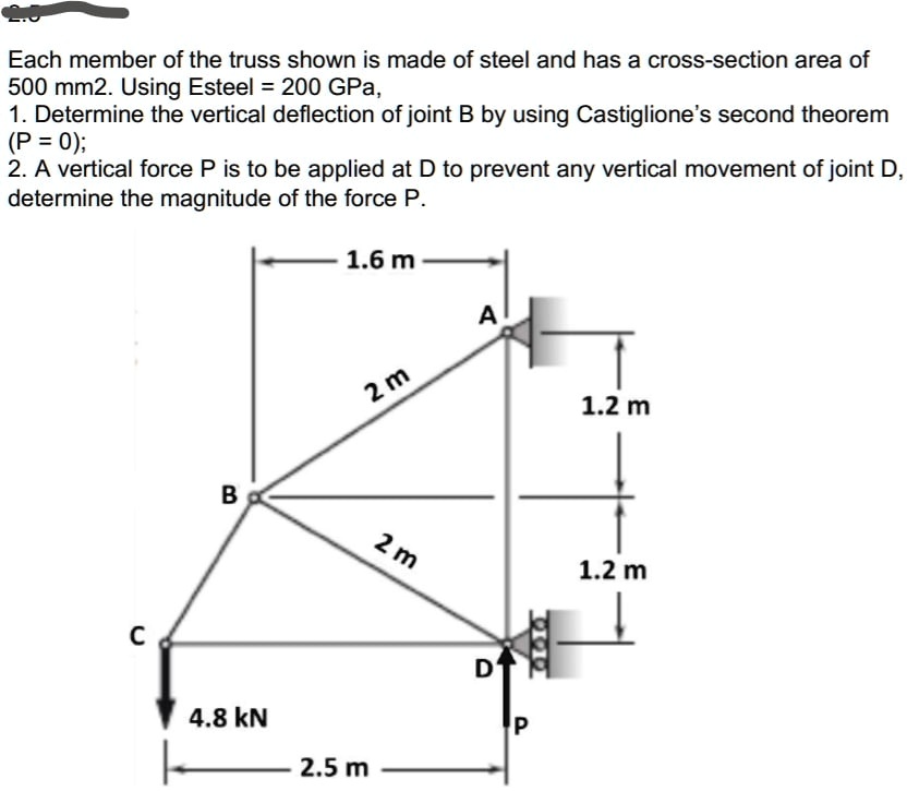 SOLVED: Each member of the truss shown is made of steel and has a cross ...