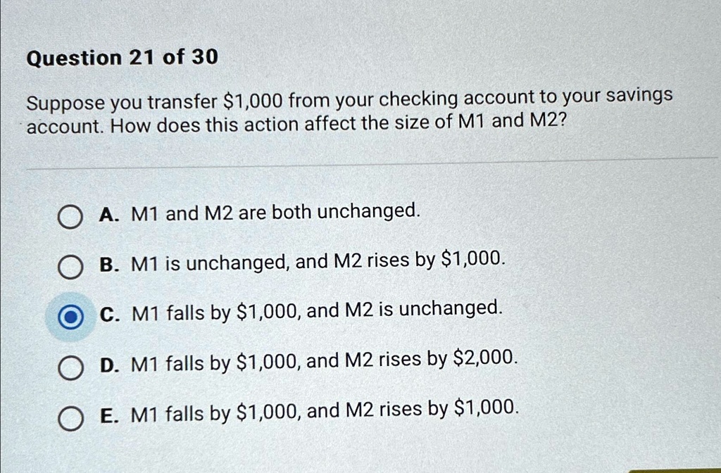 Question 21 of 30 Suppose you transfer 1,000 from your checking account ...