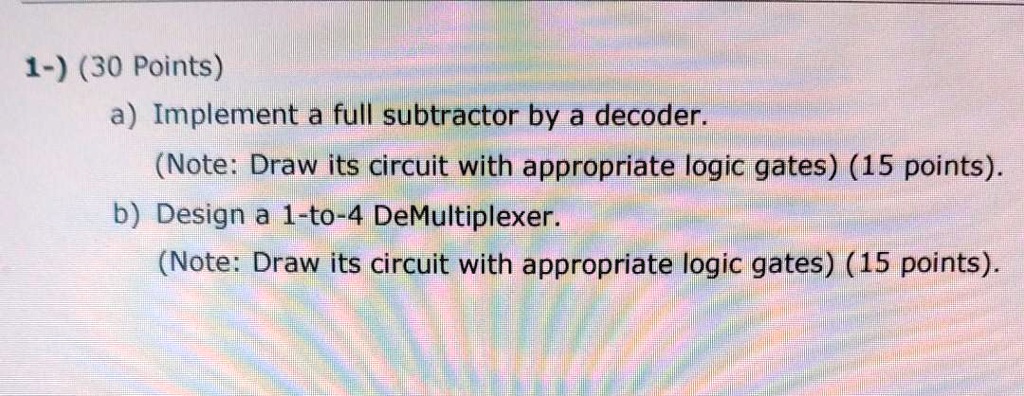 SOLVED: 1-30 Points a. Implement a full subtractor using a decoder ...