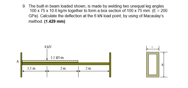 9. The built-in beam loaded shown, is made by welding two unequal leg ...