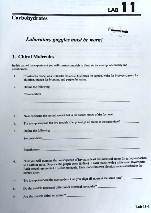 SOLVED: Text: LAB 11 Carbohydrates Laboratory goggles must be worn ...