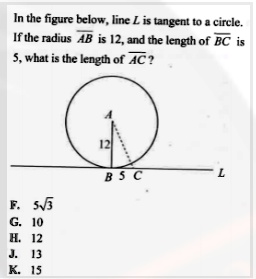 SOLVED: In the figure bclow , line L is tangent to cincle. If the ...