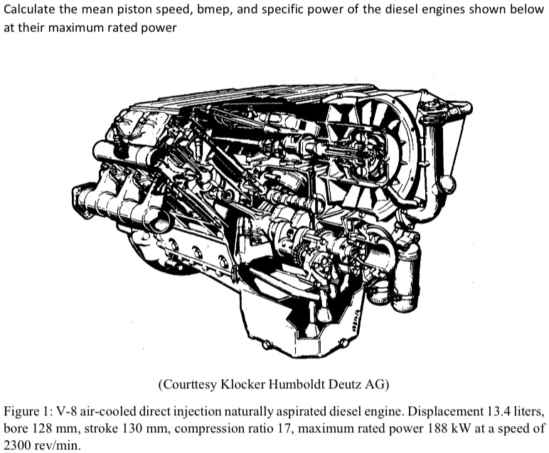 Calculate the mean piston speed, bmep, and specific power of the diesel ...