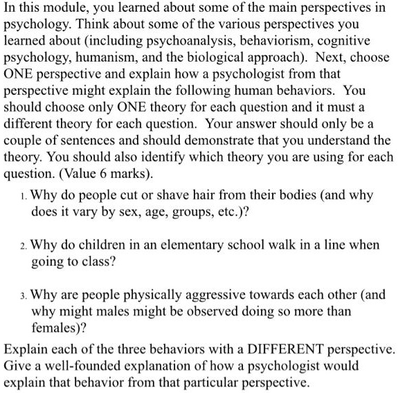 In this module, you learned about some of the main perspectives in ...