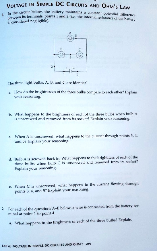 Voltage in Simple DC Circuits and Ohm's Law In the circuit below, the ...