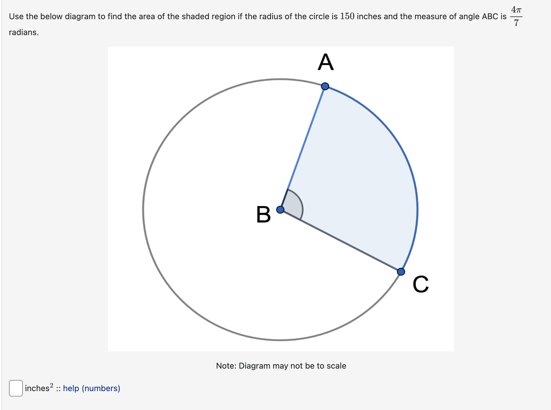 Use the below diagram to find the area of the shaded region if the radius of the circle is 150 ...
