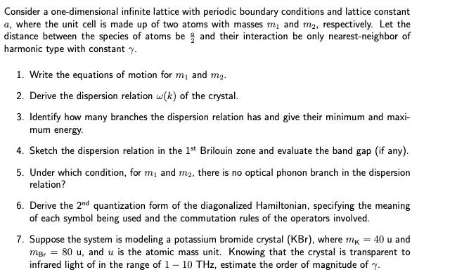 SOLVED: Consider a one-dimensional infinite lattice with periodic ...