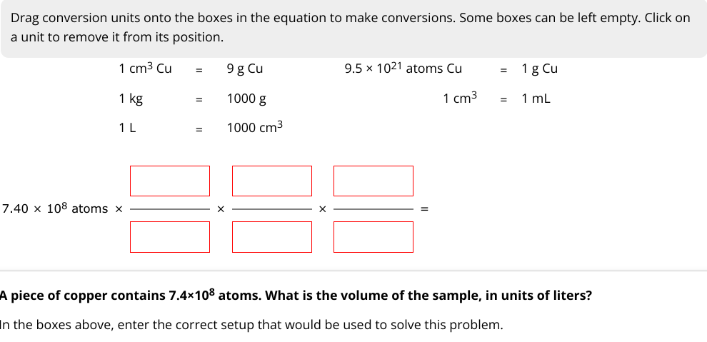 SOLVED: Drag conversion units onto the boxes in the equation to make ...