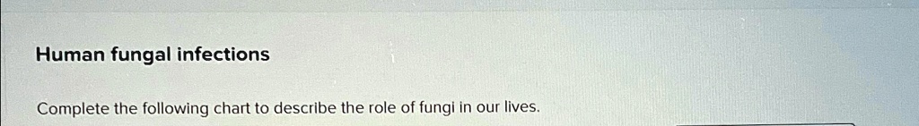Human fungal infections Complete the following chart to describe the ...