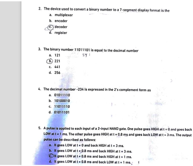 2. The device used to convert a binary number to a 7-segment display format is the a ...