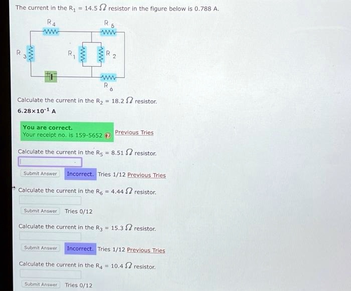 [GET ANSWER] The current in the R1 = 14.5 Ω resistor in the figure below is 0.788 A. R4 ww R5 ww ...