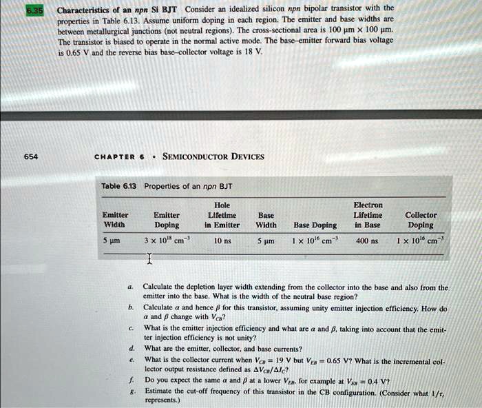 SOLVED: Characteristics of an npn Si BJT Consider an idealized silicon ...