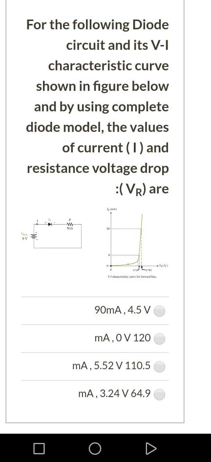 SOLVED: For the following diode circuit and its V-I characteristic ...