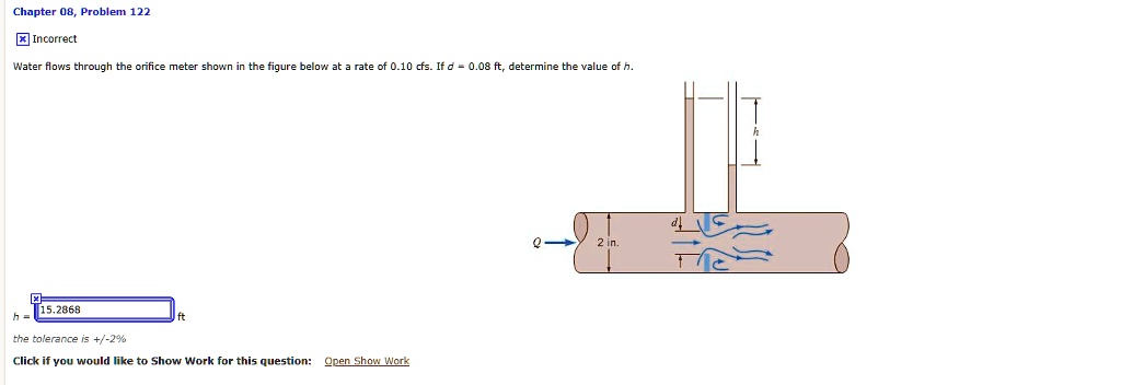 Chapter 08, Problem 122 Incorrect Water flows through the orifice meter ... Chapter 08, Problem 122 Incorrect Water flows through the orifice meter ...