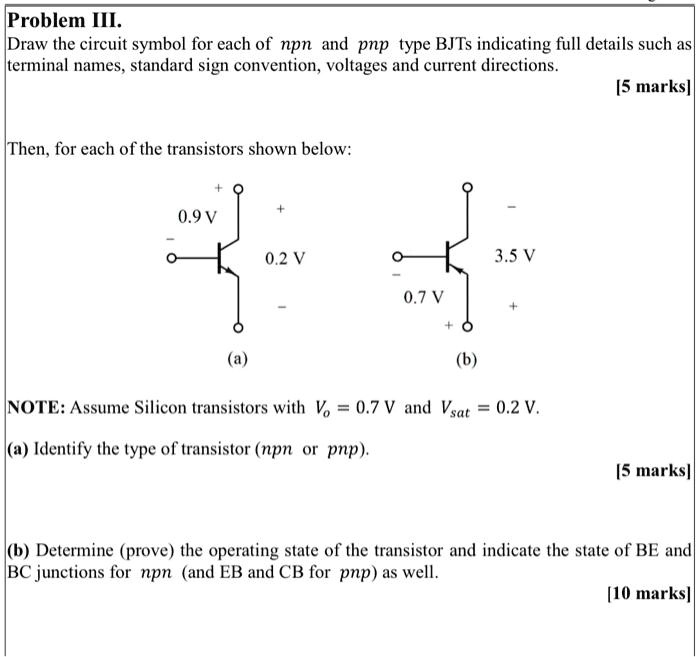 SOLVED: Problem III Draw the circuit symbol for each of npn and pnp ...