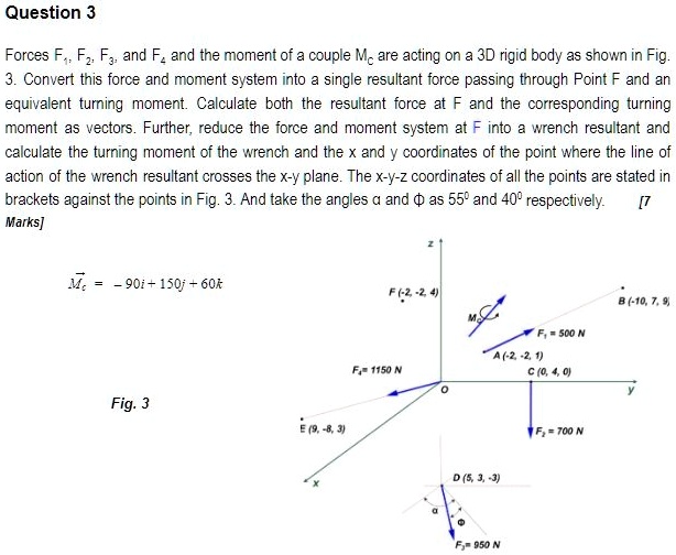 Forces F and F and the moment of a couple M are acting on a 3D rigid ...