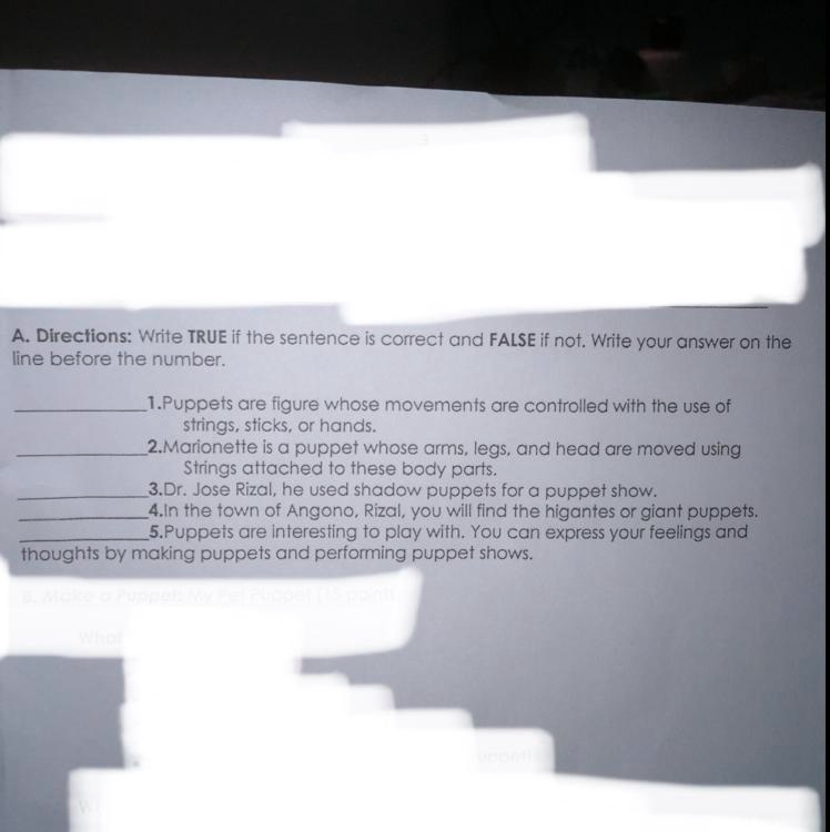 a directions write true if the sentence is correct and false if not write your answer on the ...