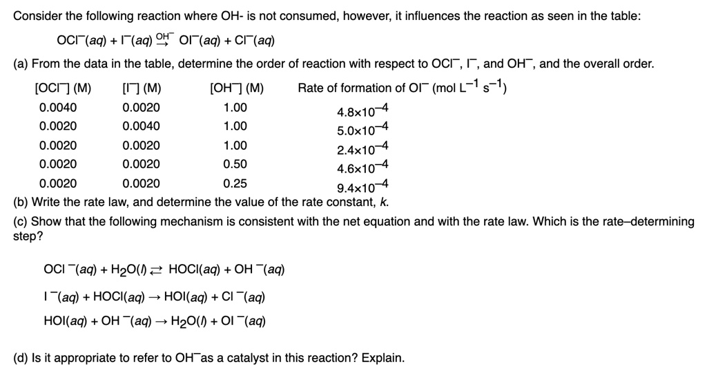SOLVED: Consider the following reaction where OH- is not consumed ...
