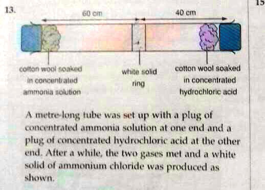 a metre long tube was set up with plug of concentrated ammonia solution ...