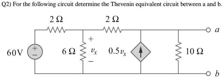 SOLVED: Q2) For the following circuit determine the Thevenin equivalent circuit between a and b ...