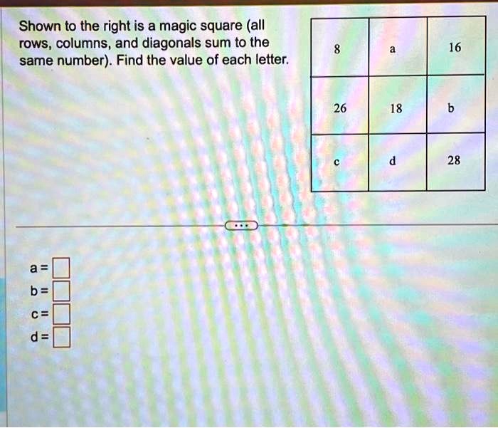 texts shown to the right is a magic square all rows columns and diagonals sum to the same number ...
