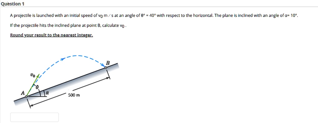 SOLVED: A projectile is launched with an initial speed of vâ‚€ m/s at an angle of Î¸ = 40Â° with ...