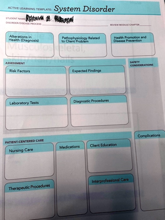 ACTIVE LEARNING TEMPLATE: System Disorder STUDENT...