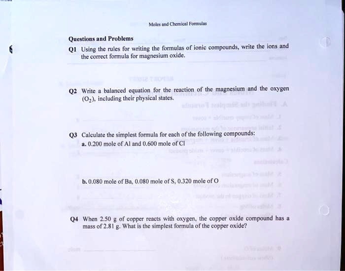 Questions and Problems Moles and Chemical Formulas Q1 Using the rules ...