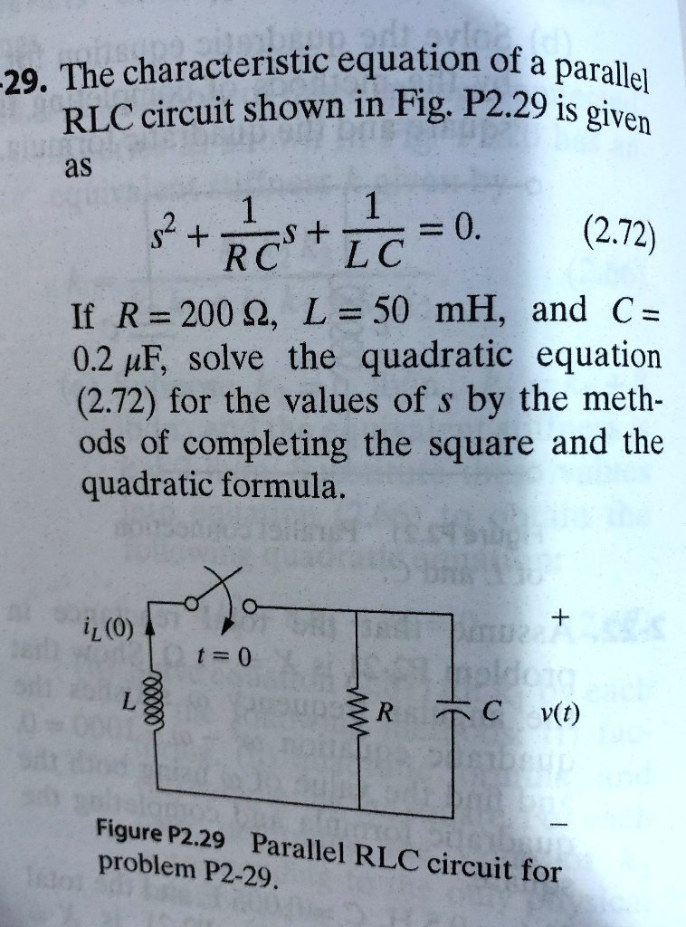 SOLVED: 29. The characteristic equation of a parallel RLC circuit shown ...
