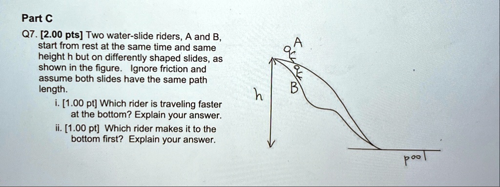 part c q7 200 pts two water slide riders a and b start from rest at the ...