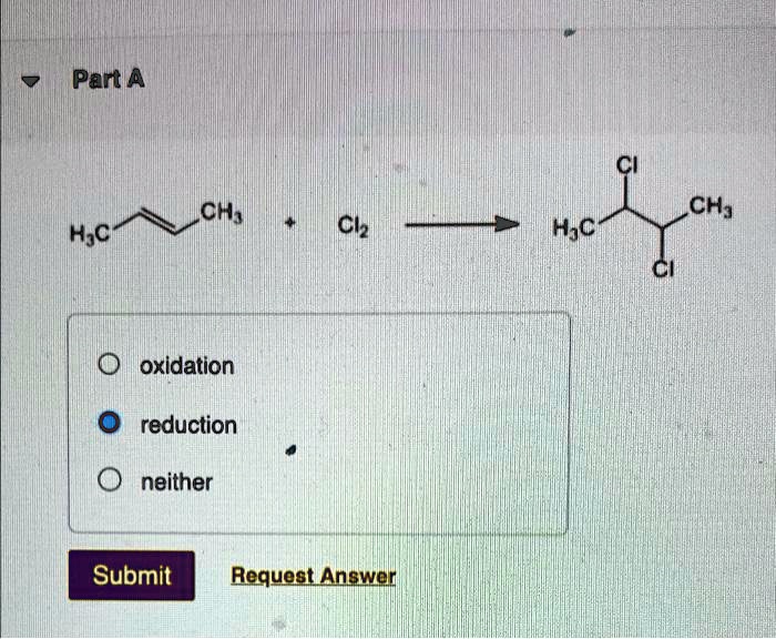 SOLVED: Identify each if the following reactions as an oxidation, a reduction, or neither. Part ...