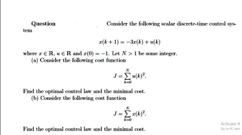 SOLVED: Consider the following scalar discrete-time control system: r ...