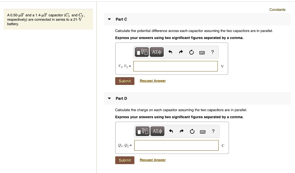 Solved Constants 050 Pf And 14 Pf Capacitor C1 And Cz Respectively Are Connected Series T0
