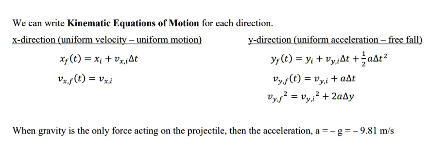 SOLVED: We can write Kinematic Equations of Motion for cach direction ...