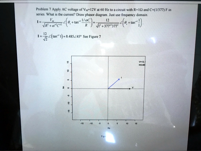 SOLVED: Problem 7: Apply an AC voltage of VM = 12V at 60 Hz to a circuit with R = 1 and C = 1 ...