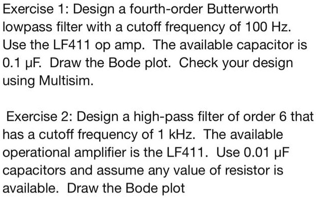 SOLVED: Exercise 1: Design a fourth-order Butterworth low-pass filter ...