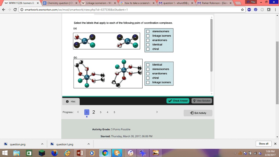 SOLVED: ' Select the labels that apply to each of the following pairs of coordination complexes ...